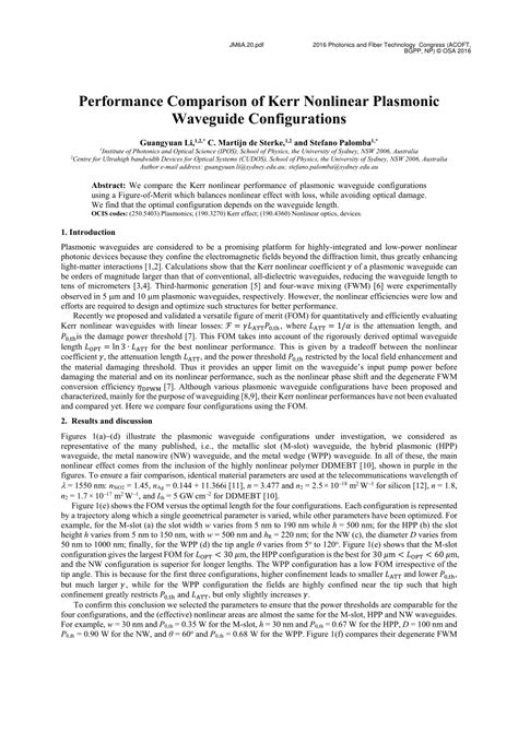 Pdf Performance Comparison Of Kerr Nonlinear Plasmonic Waveguide Configurations