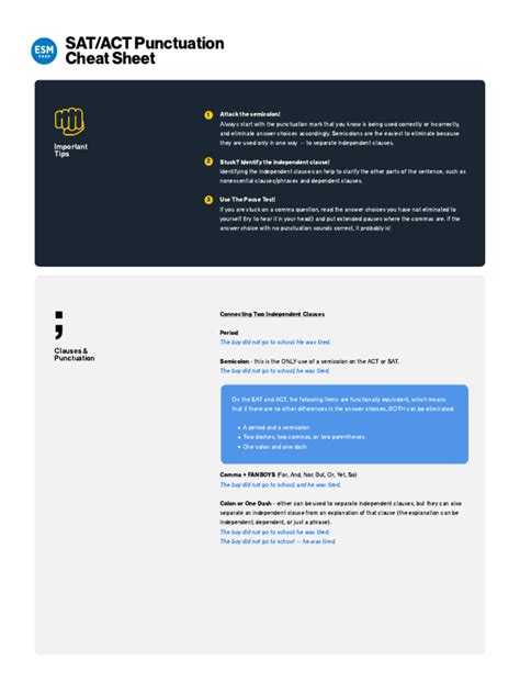 Satact Punctuation Cheat Sheet Print Pdf Comma Punctuation