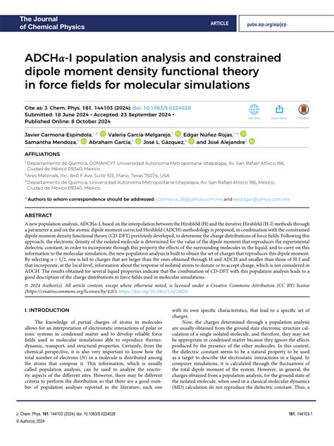 Pdf Adchα I Population Analysis And Constrained Dipole Moment Density Functional Theory In