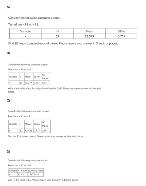 Solved A Consider The Following Computer Output Test Of Mu Chegg