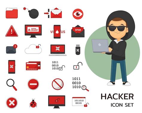 Free Vector Hacker Icons Flat Set