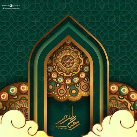 دانلود رایگان وکتور کارت پستال مذهبی محراب جذاب مسجد با تم سبز فریپیکر