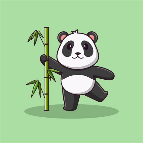 Premium Vector Cute Cartoon Panda Holding Bamboo Vector Cartoon