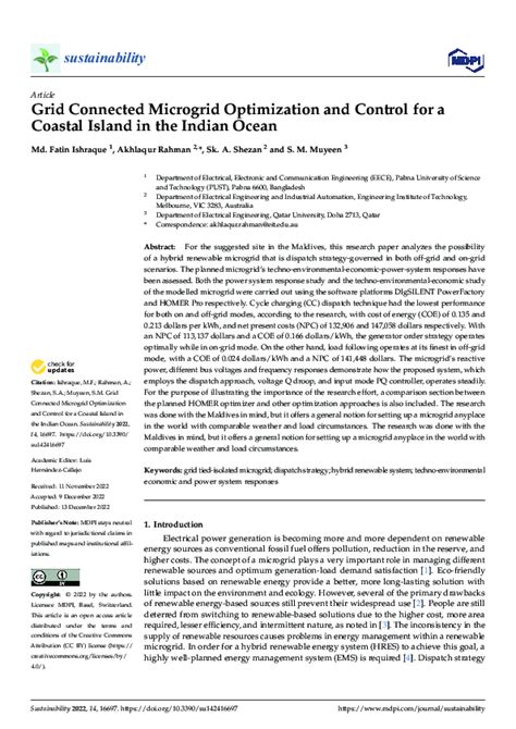 Pdf Grid Connected Microgrid Optimization And Control For A Coastal Island In The Indian Ocean