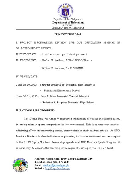 Activity Propposal For Division Live Out Training In Officiating Pdf