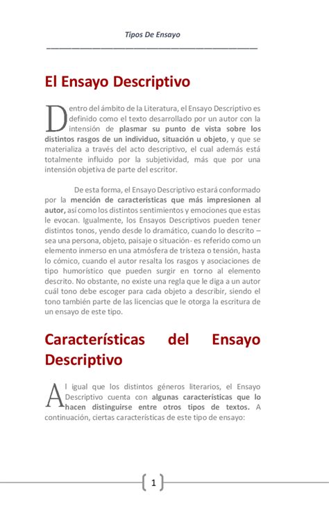 Ejemplos De Ensayo Descriptivo