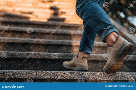 3d Man Walking Up On Stairs Made Of Puzzle Pieces Illustration
