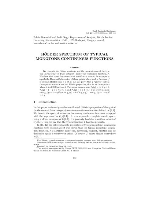 Pdf Hölder Spectrum Of Typical Monotone Continuous Functions