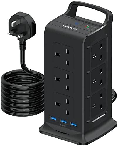 Tower Extension Lead Surge Protection 13A 2990W With 3 USB Slots