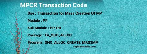 MPCR SAP Tcode For Transaction For Mass Creation Of MP