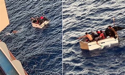 Six Cuban Migrants Using A Piece Of Furniture As A Makeshift Raft