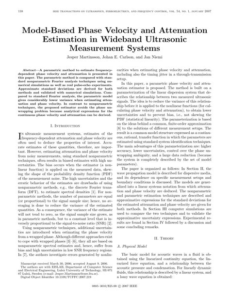 Pdf Model Based Phase Velocity And Attenuation Estimation In Wideband Ultrasonic Measurement