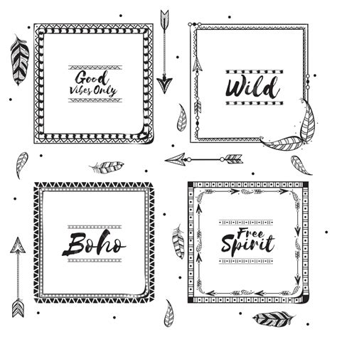 Boho Style Frames Set Set Element Handmade Vector Set Element Handmade PNG And Vector With