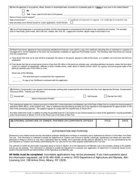 Food Licence Application Form New York Free Download