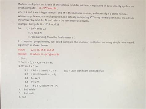 Solved Modular Multiplication Is One Of The Famous Modular Chegg
