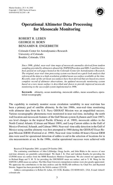 Pdf Operational Altimeter Data Processing For Mesoscale Monitoring