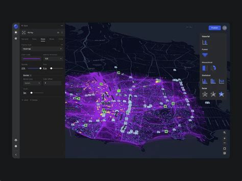 An Image Of A City Map That Is Purple And Has Lots Of Buildings On It