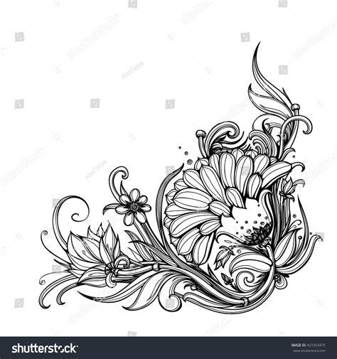 Vector Black White Floral Corner Border Stock Vector Royalty Free