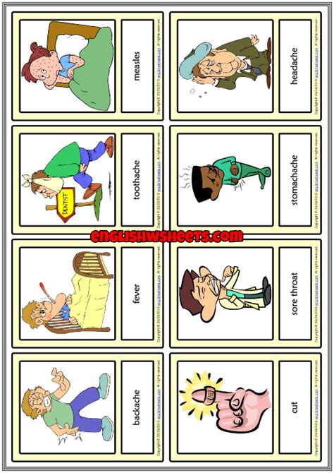 Health Problems Esl Printable Vocabulary Learning Cards
