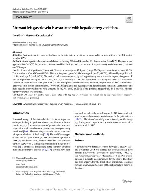 Aberrant Left Gastric Vein Is Associated With Hepatic Artery Variations