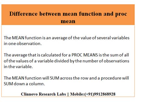 Clinical Research And Data Analysis Difference Between Mean Function And Proc Mean Clinnovo Labs