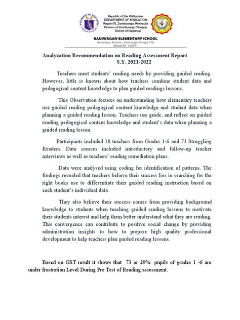 Analyzation Recommendation On Reading Assessment Report Pdf Reading