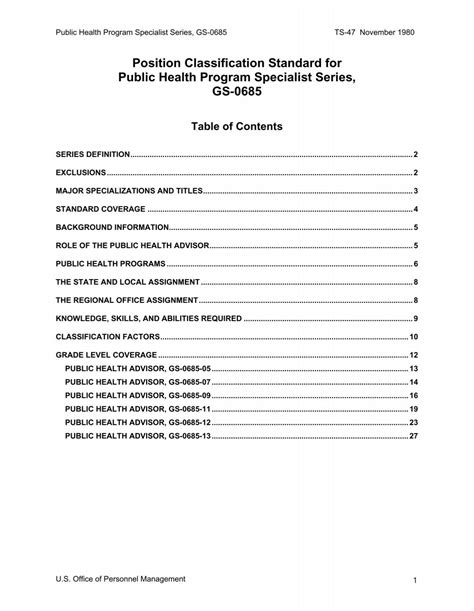 Position Classification Standard For Public Health Program