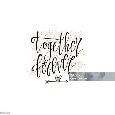 영원히 함께 핸드 레터링 로맨틱 카드 골드 반짝이 하트 손으로 그려 글자 인사말 카드 배너 포스터에 대 한 사용 축 하 드립니다