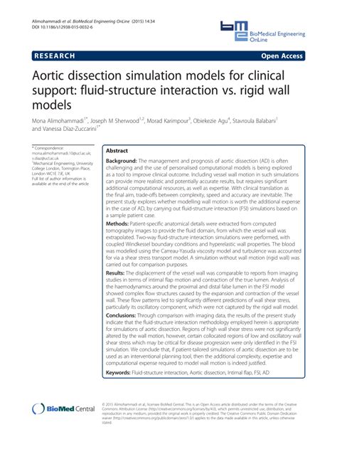 Pdf Aortic Dissection Simulation Models For Clinical Support Fluid Structure Interaction Vs