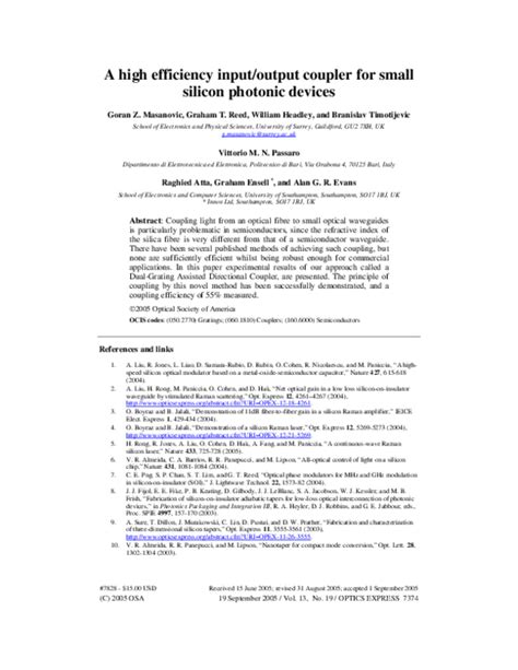 pdf a high efficiency input output coupler for small silicon photonic