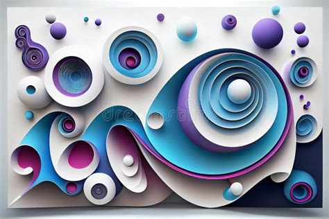 Abstract Art 3d Blue And Purple Spirals And Circles Futuristic Background Generative Ai Stock