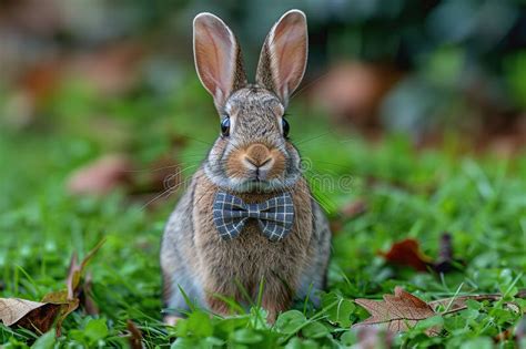 A Cute Bunny Wearing A Bow Tie Looking At The Camera Stock Illustration