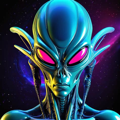 Premium Photo Blue Alien With Red Eyes On Black Background Generative Ai
