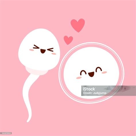 Cute Happy Funny Sperm Cell And Ovum Vector Flat Line Cartoon