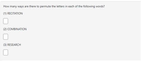 Solved How Many Ways Are There To Permute The Letters In Chegg
