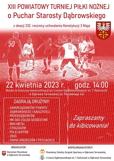 Zaproszenie na XIII Turniej piłki nożnej o Puchar Starosty Dąbrowskiego