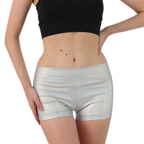 Hfyihgf Metallic High Waisted Booty Shorts Womens Shiny Cheeky Dance Bottoms Wet Look Disco