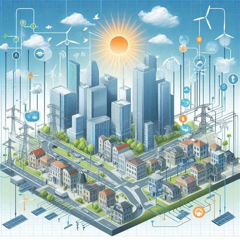 Renewable Energy Grid Integration With Power Flow Diagram Illust Stock