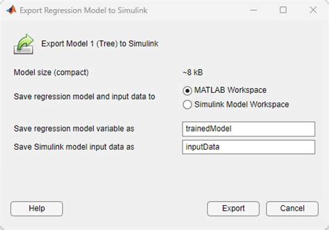 Export Regression Model To Predict New Data Matlab And Simulink