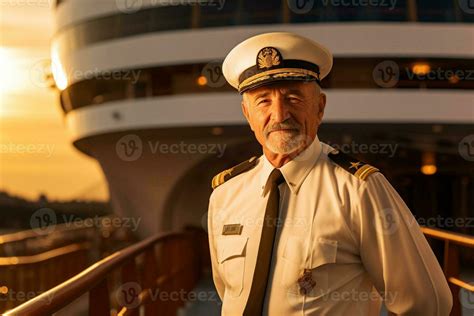 Ai Generated Old Male Captain Standing In Front Of The Ship Bokeh Style Background With