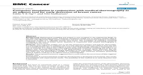 Computer Simulation In Conjunction With Medical Thermography As An Adjunct Tool For Early