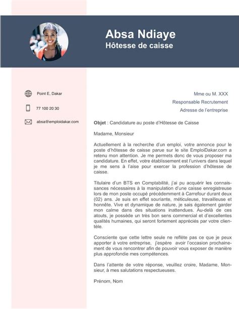 Modèle De Lettre De Motivation Hôtesse De Caisse à Télécharger