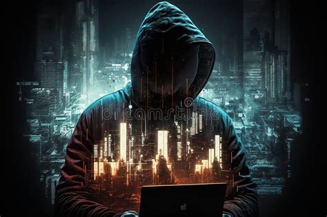 Ransomware Cyber Security Concept Double Exposure Of Man Working On Laptop Computer And