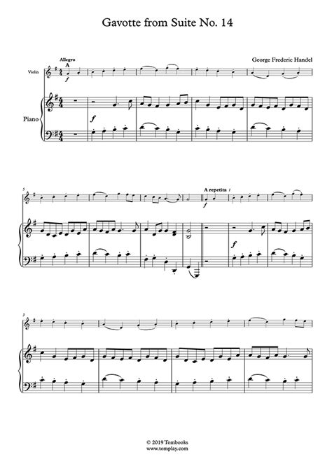 Free Sheet Music Haendel Georg Friedrich Gavotte Piano Solo