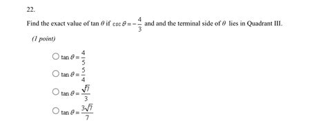 Solved Find The Exact Value Of Tan If Csc A And And Chegg