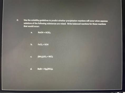 solved 2 use the solubility guidelines to predict whether