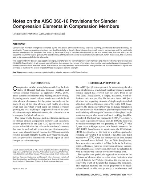Pdf Notes On The Aisc 360 16 Provisions For Slender Compression