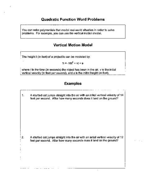 quadratic function word problems worksheet for 6th grade lesson planet