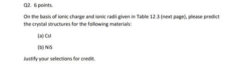 Solved Q2 6 Points On The Basis Of Ionic Charge And Ionic