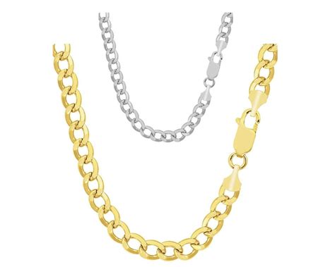 14K Yellow White Gold Italy Hollow Cuban Curb Chain Necklace 2 6 5mm